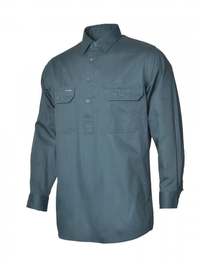 Cotton Plaquet Front Work Shirts : Weatherware